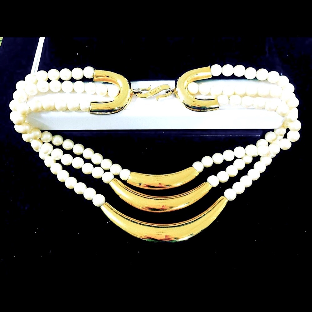 Vintage Signed Alexis Kirk Costume Pearl Necklace - Gem